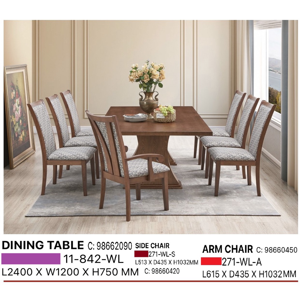 LX- 842, 8ft X 4ft Wooden Dining Table With + 8 Dining Chairs (2 Amrs C+ 6 SC) M- 271, Ready ...