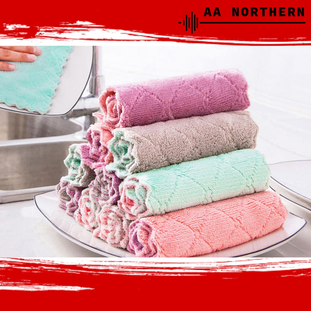 Absorbent Microfiber Cloth Kain Meja Dapur Tuala Home Living Cleaning ...