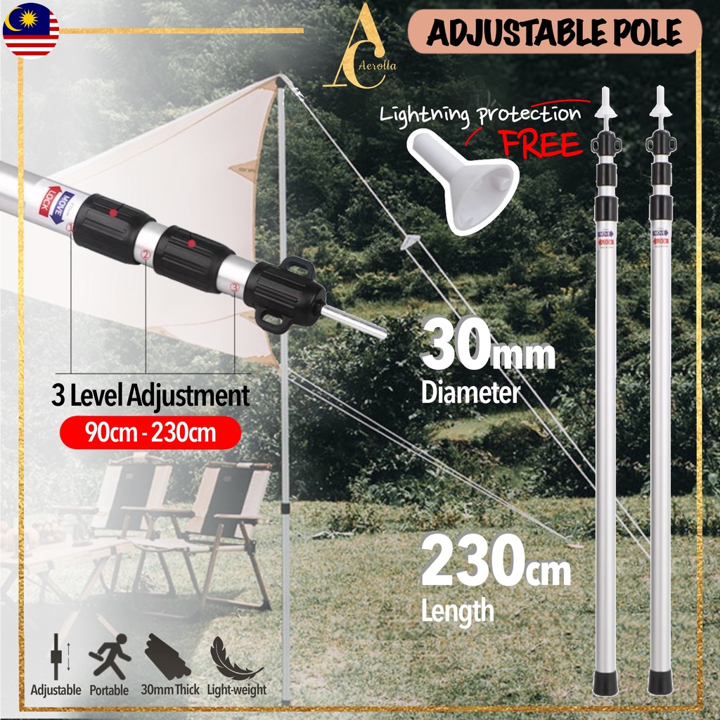 Adjustable 2.3/3M Tent Pole Flysheet Extendable Tarp Pole Outdoor ...