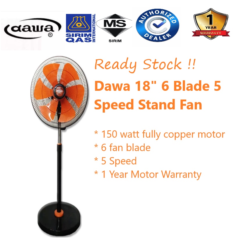 Dawa 18" 6 ABS blade 5 Speed Stand Fan (1 Year Motor Warranty) | Shopee ...