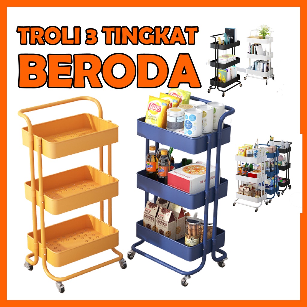 3 Tier Multi-functional Trolley Storage Rack Office Kitchen Decoration ...