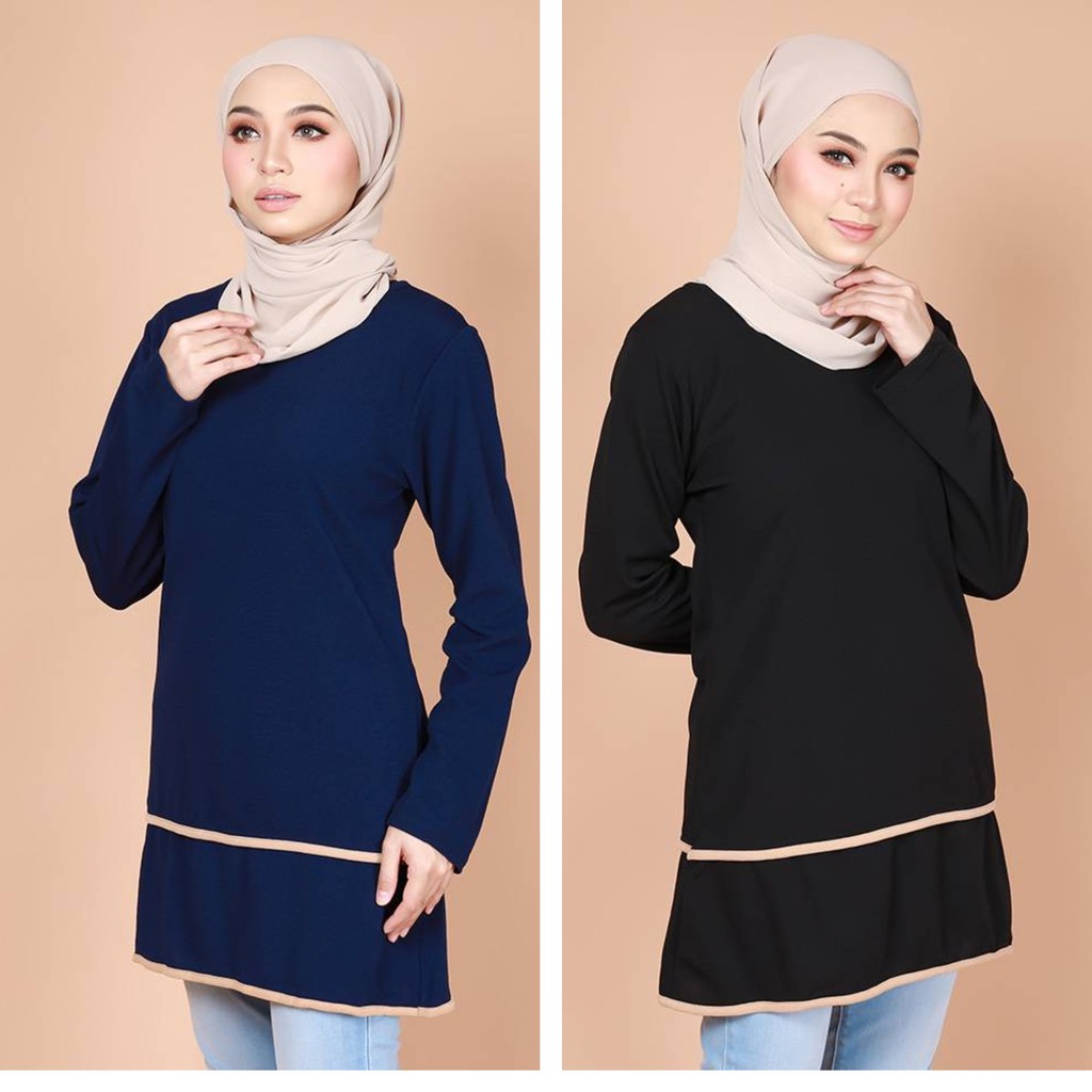 Women Plus Size Layer Solid Tunic Blouse Top Baju Muslimah Size Besar ...