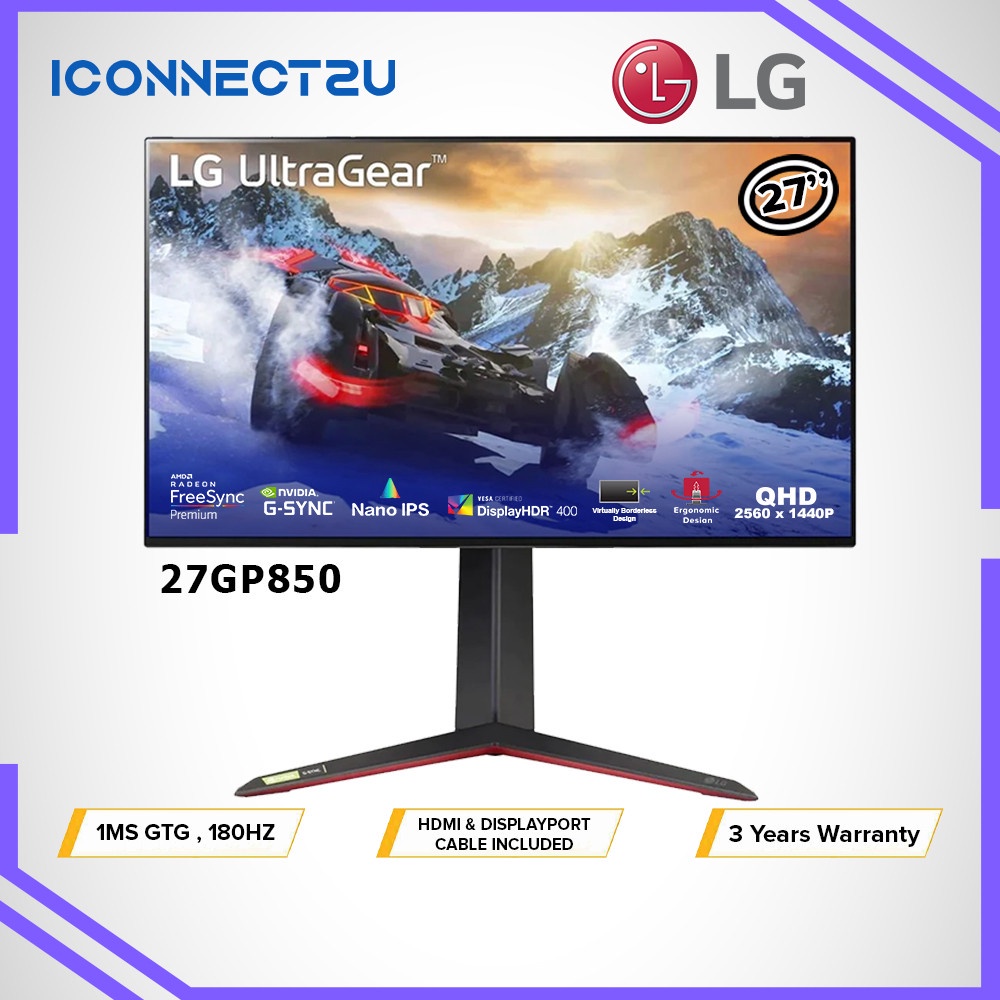 LG 27GP850 27" Nano IPS 180Hz 1ms QHD G-Sync FreeSync UltraGear Gaming ...