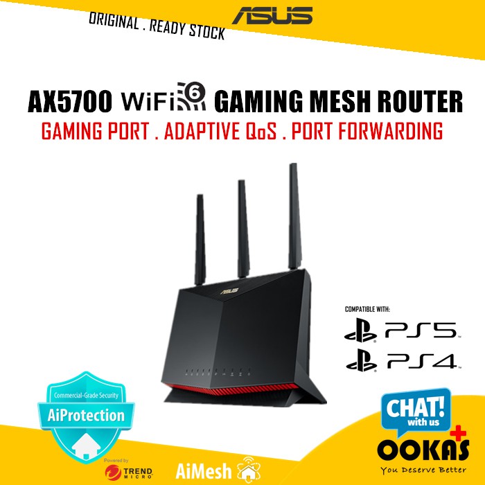 Asus RT-AX86U AX5700 WiFi 6 Gaming Mesh WiFi Router 802.11ax WiFi6 with ...