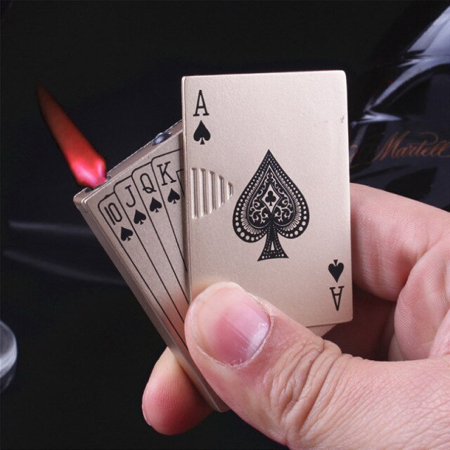 Personalize Creative Poker Green Flame Metal Inflatable Windproof Gas ...