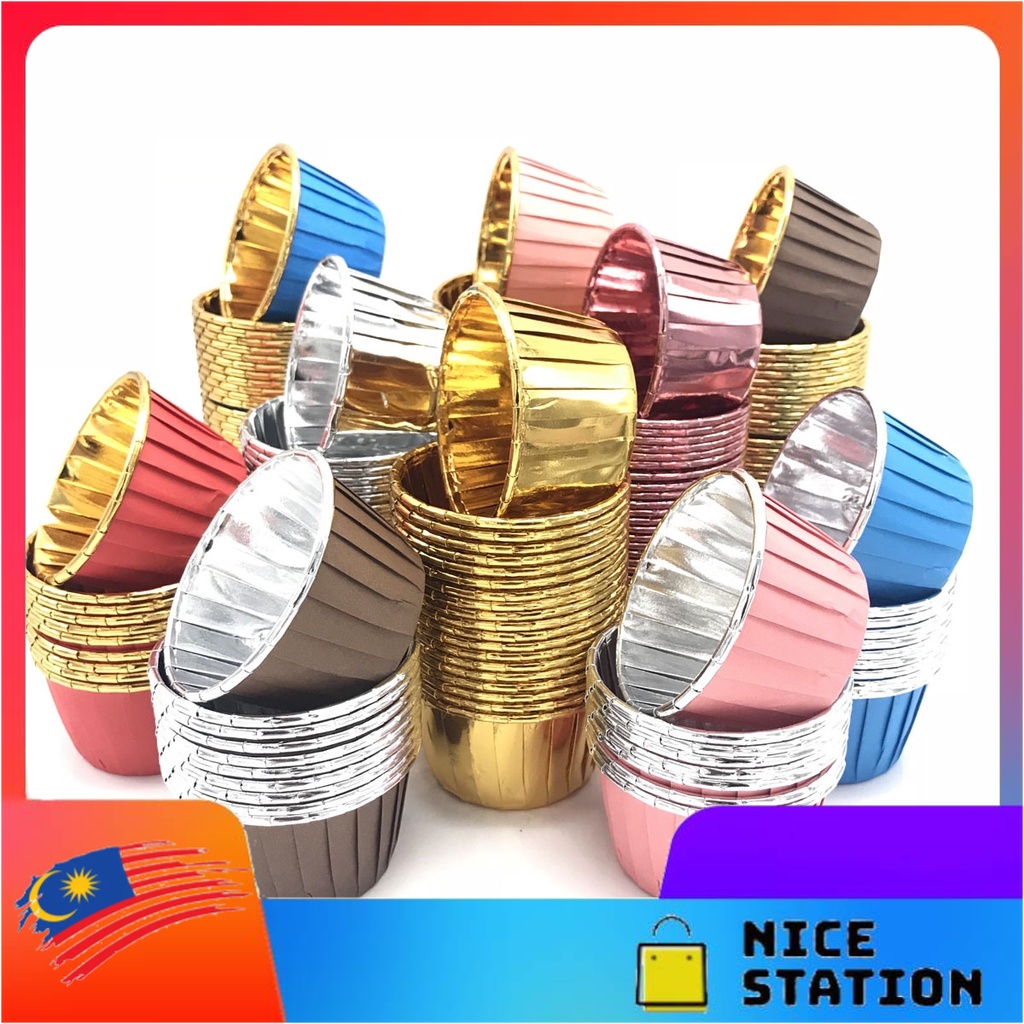 Aluminium Foil Baking Cupcake Muffin Cup Gold Liner Bekas Kek Cawan ...