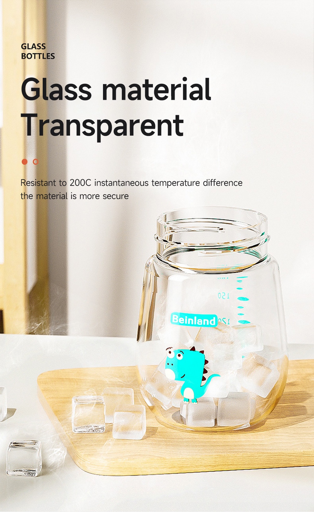 Beinland Baby Glass Feeding Bottle 120ml/180ml/240ml Newborn Baby Bottle Glass Fall Proof High ...