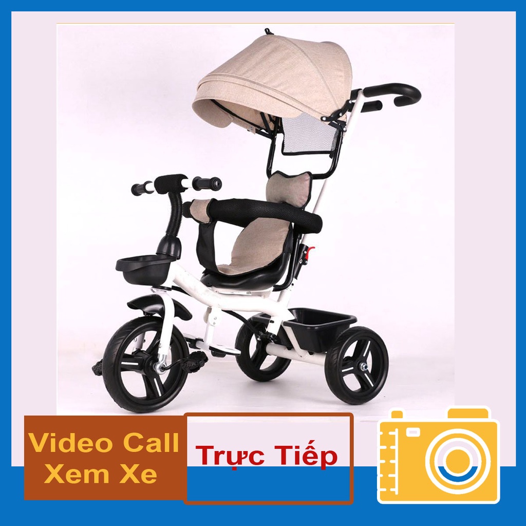 Beige covered three-wheeled stroller, bell, seat belt, suitable for ...