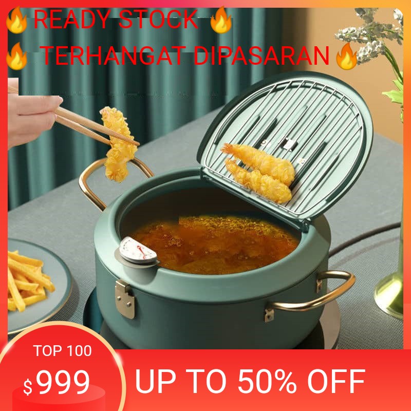Japanese Tempura Deep Fryer Cooker 304 with Thermometer Pan Temperature ...