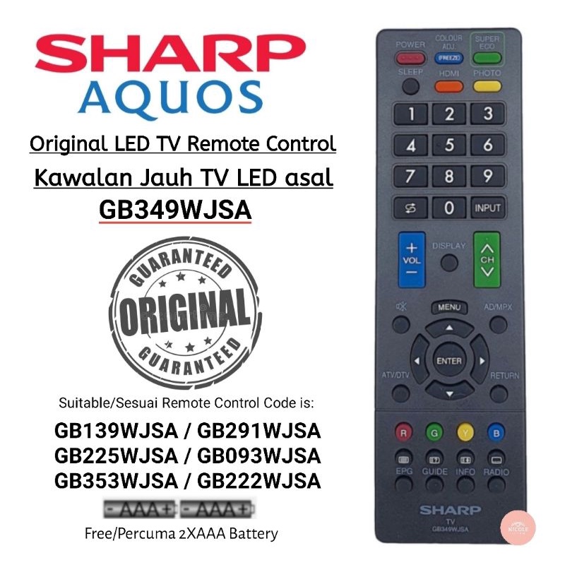 Original Sharp Led Flat Panel TV Remote Control GB349WJSA OR High Quality Replacement GB225WJSA ...