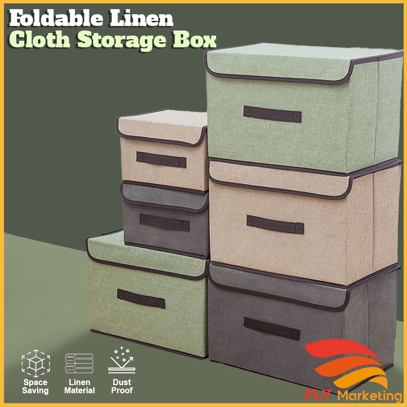 Ready Stock Storage Box Basket Foldable Linen Cloth Storage Box Bag ...