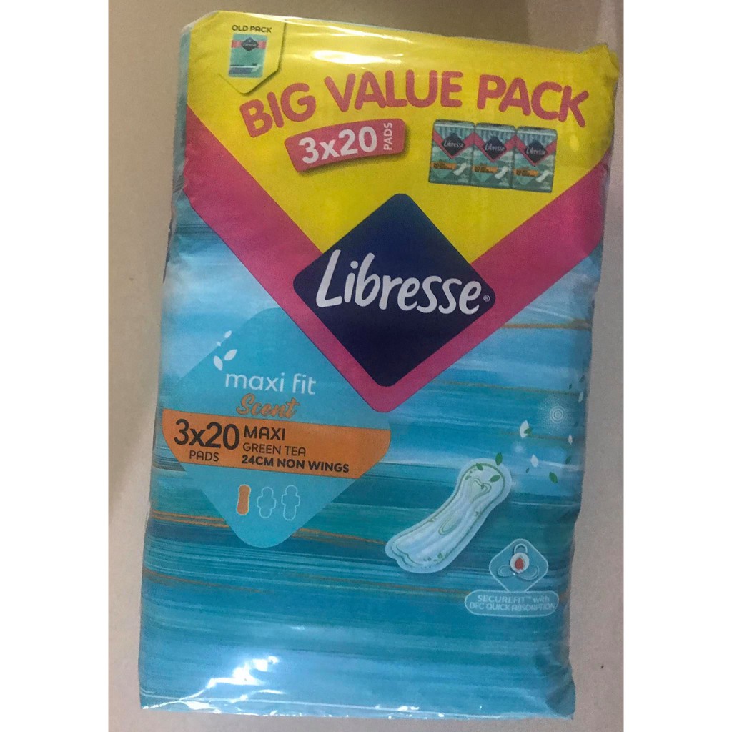 Libresse Pads Green Tea Maxi Sanitary Pads 24cm (Non Wings) Value Pack ...