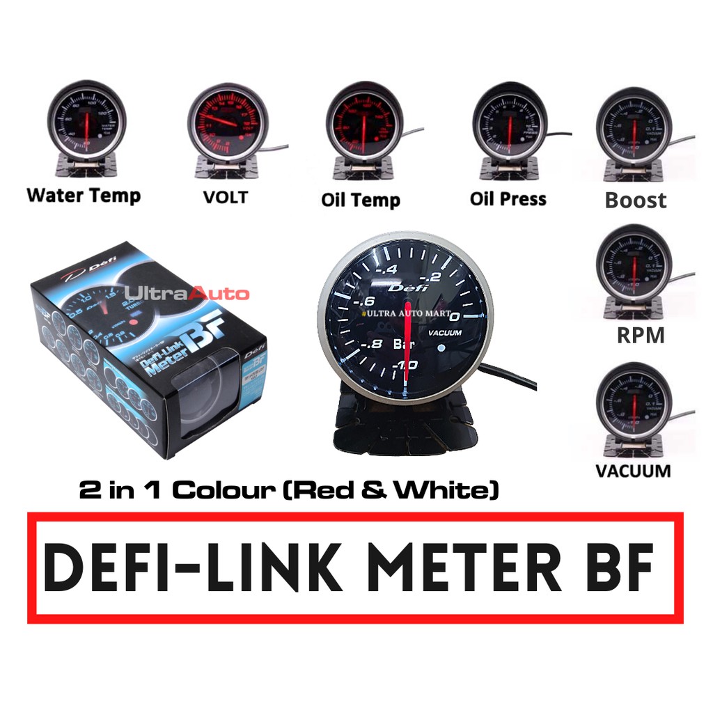 BF Defi Meter White/Red 60mm Gauge Sensor Water Temp Volt Boost RPM Oil ...