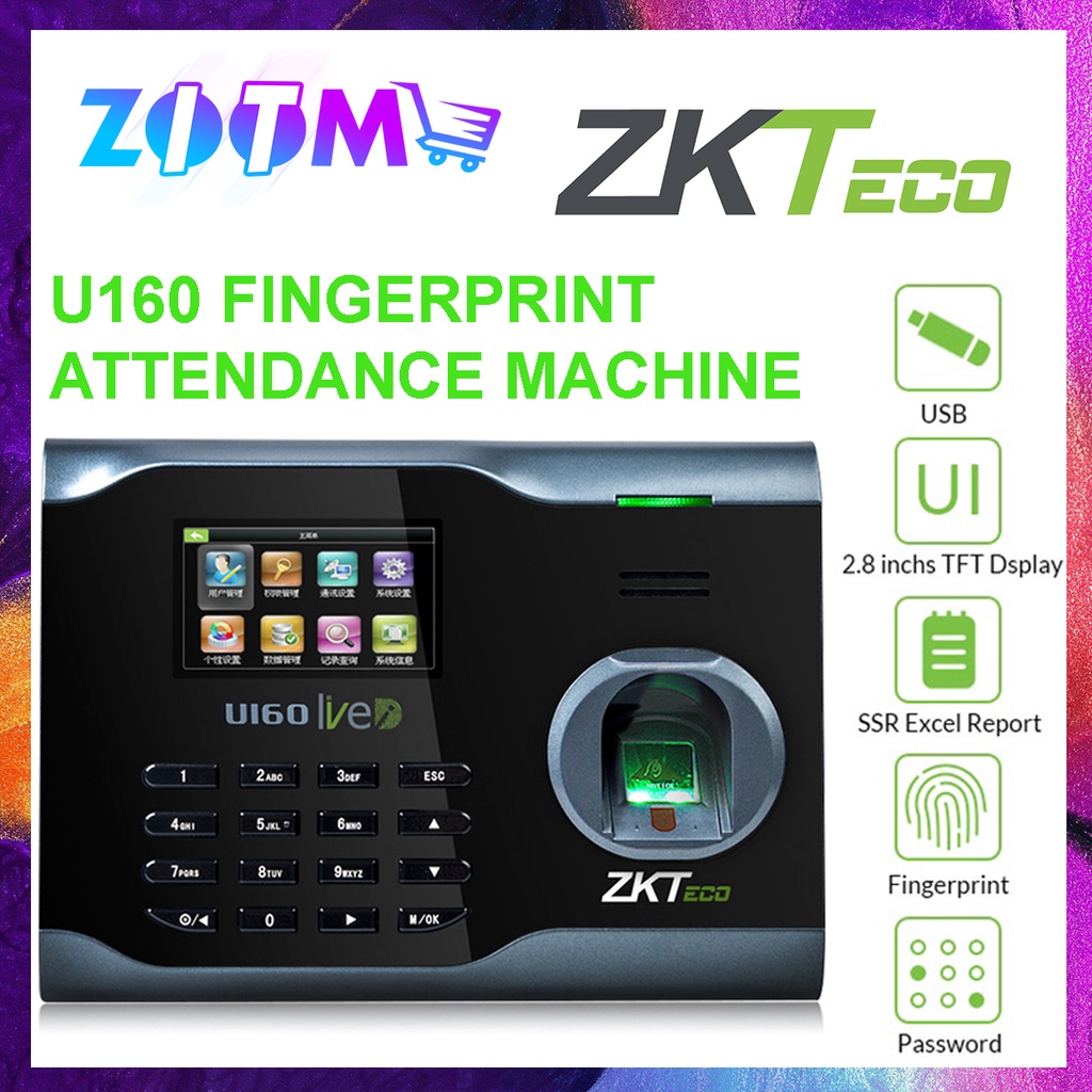 ZKTECO U160 WIFI TCO-IP USB BIOMETRIC FINGERPRINT TIME CLOCK OFFICE ATTENDANCE SYSTEM RECORDER ...