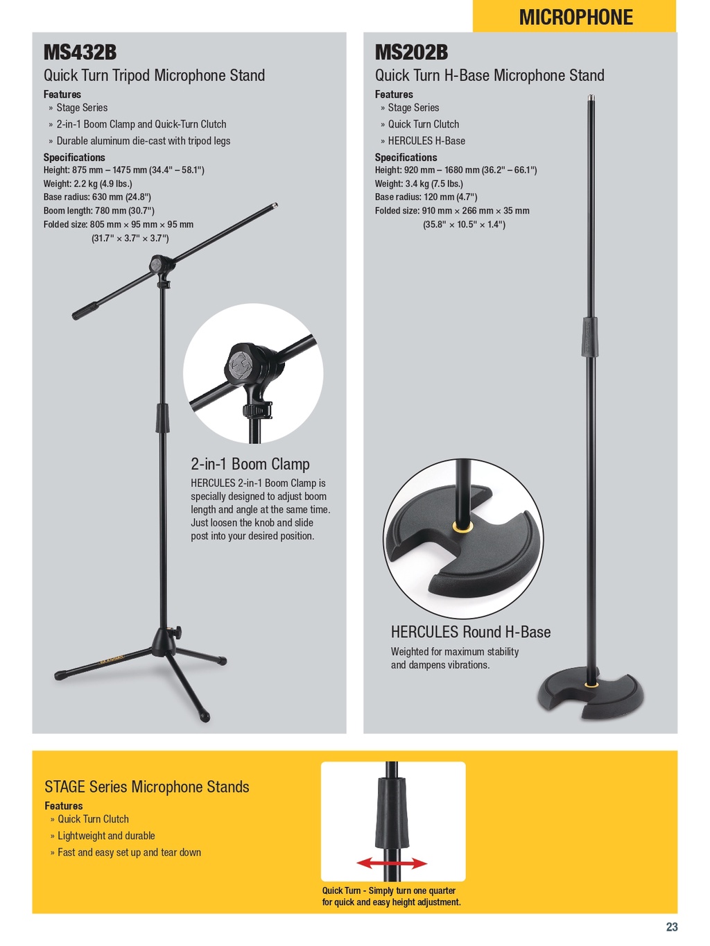 Hercules MS533B Tripod Base Hideaway Boom Microphone Stand Mic Stand ...