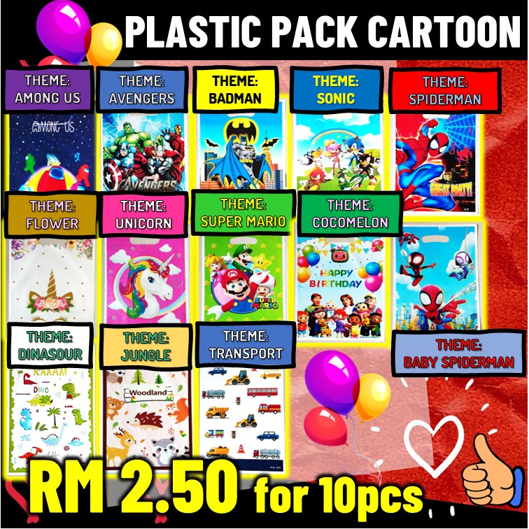 10psc Plastic Party Pack Cartoon (goodies bags) | Shopee Malaysia