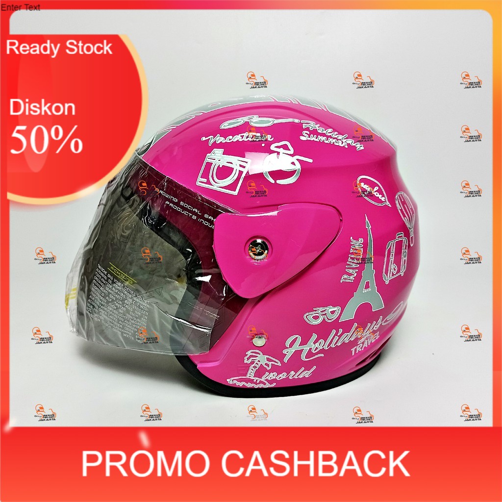 HELM HELEM KOREA BTS TRAVELING PINK GLOSS MODEL GM EVO HALF FACE SNI ...