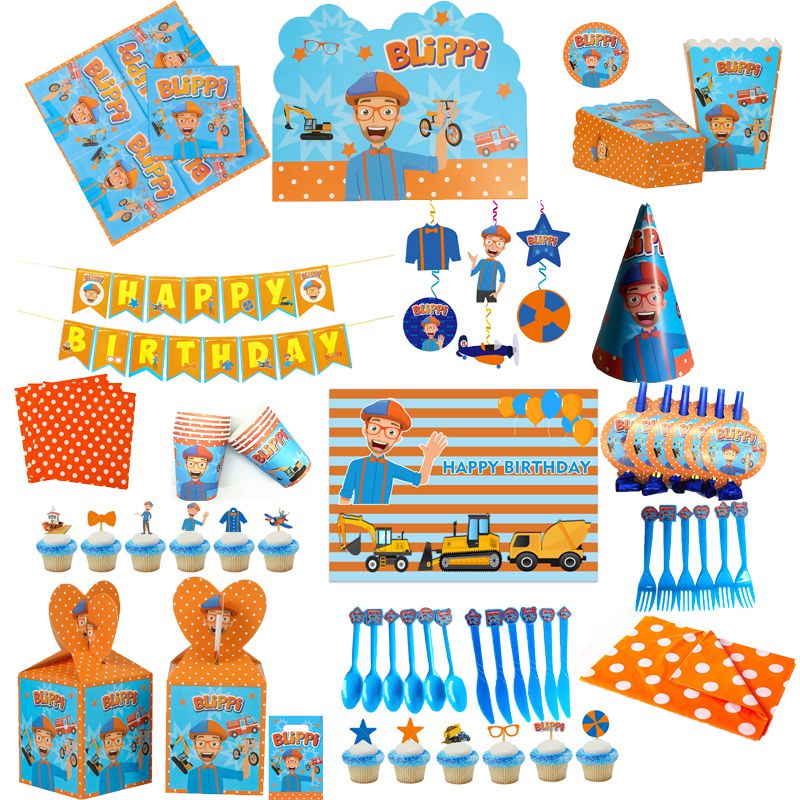 Toy Blippi Charming Paper Cups Plates Banner Straw Decor Kids Balloon ...