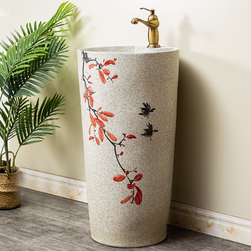 New Chinese Style Column Wash Basin Villa Balcony Floor-Standing ...