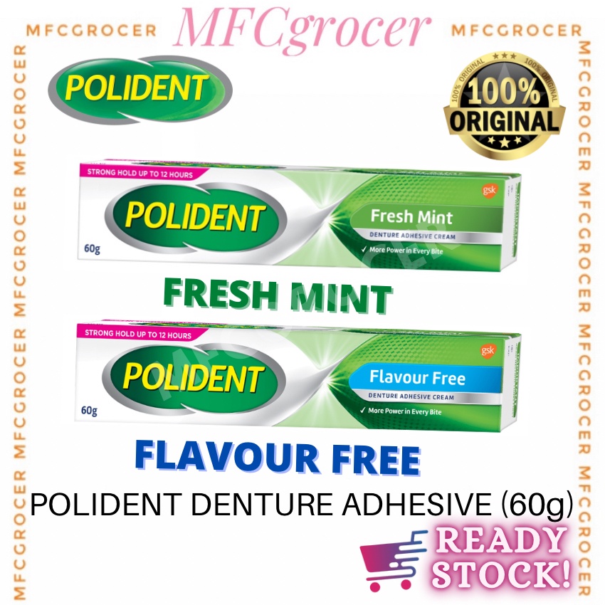 POLIDENT (Fresh Mint / Flavour Free) Denture Adhesive Cream ( 20g / 60g ...