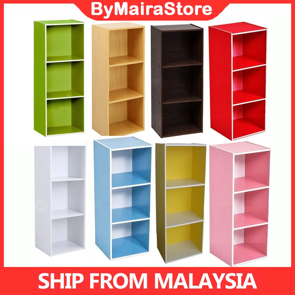 BMS 3 TIERS WOODEN RACK STORAGE CABINET BOOKSHELF RACK KABINET RAK ...