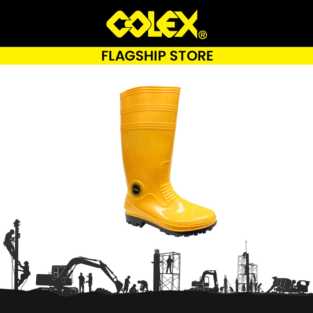 COLEX RG-8800 PVC Yellow Safety Rain Boots 14",EU37~EU45 Rubber Shoes ...