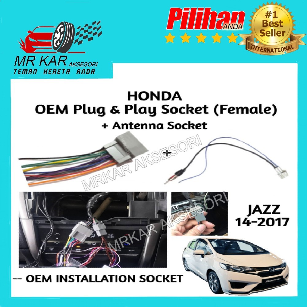 Honda Jazz 2017 - 2018~~ Plug and Play Socket Cable Player + Antenna ...