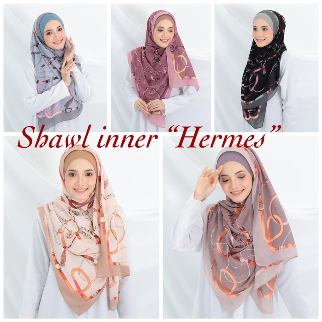TA Printed shawl Chiffon inner hermes | Hijab | Tudung bawal | Tudung ...