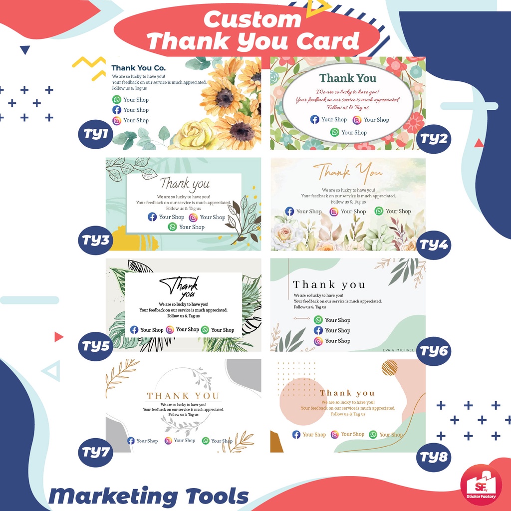 Custom Print Thank You Card ONE SIDE ONLY / PRINT DEPAN SAHAJA / Kad ...