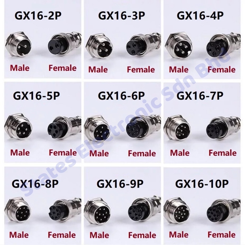 Aviation Plug Male & Female Wire Panel Metal Connector 16mm 2/3/4/5/6/7/8/10 Pin GX16 | Shopee ...