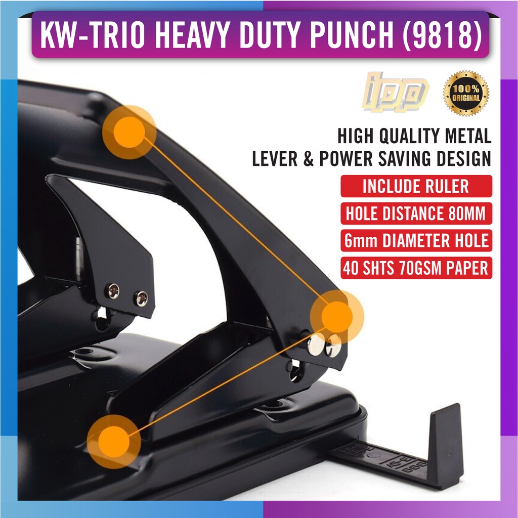 KW-TRIO Heavy Duty 2 Hole Puncher 40 Sheet Capacity / Quality Metal ...