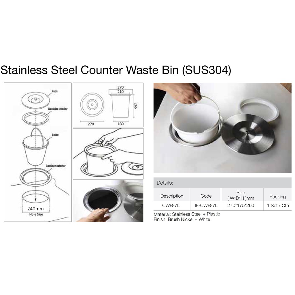 Table Top Stainless Steel SUS 304 Rubbish Bins - READY STOCK (Good for ...