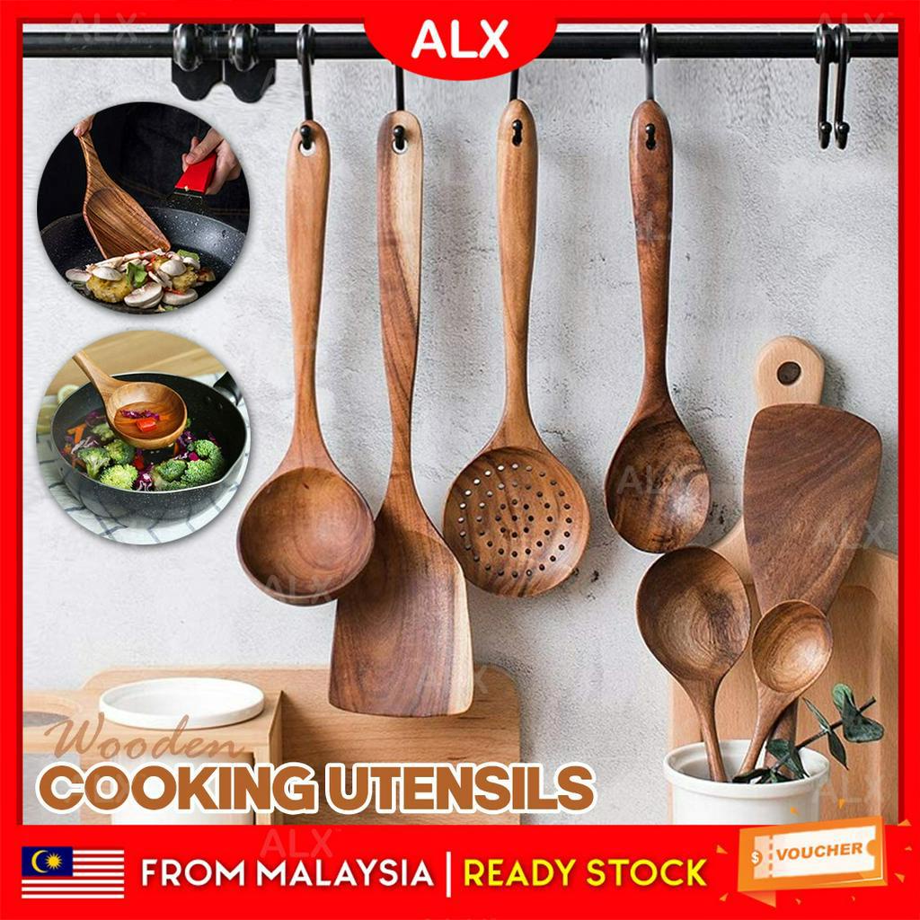 ALX Natural Wooden Spatula Spoon Kitchen Utensil Cooking Tool Spoons ...