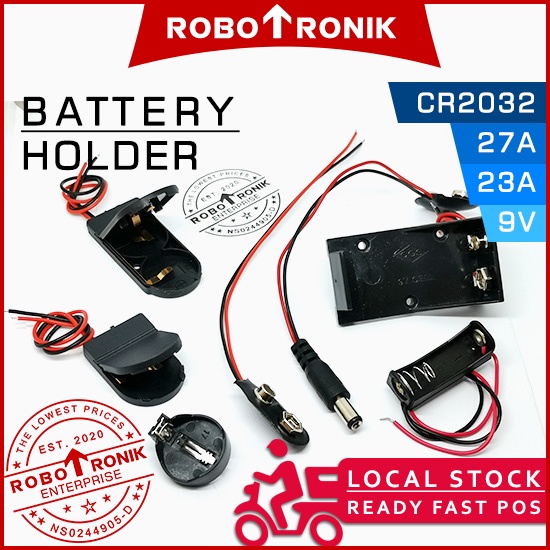 Battery Holder & Wire Snap for 9V / CR2032 / A23 / A27 Batteri | Shopee ...
