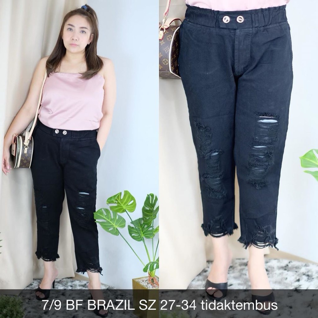 Hitam Ripped Jeans Women Boyfriend Jeans Black Bf Brazil Shopee Malaysia