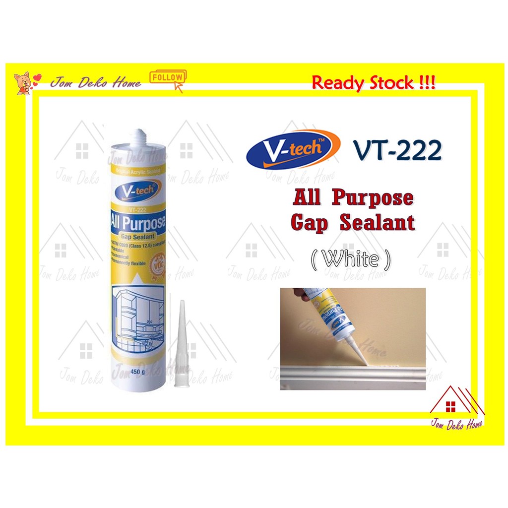 V-Tech VT222 All Purpose Gap Sealant White Gap Filler Silicone Putih ...