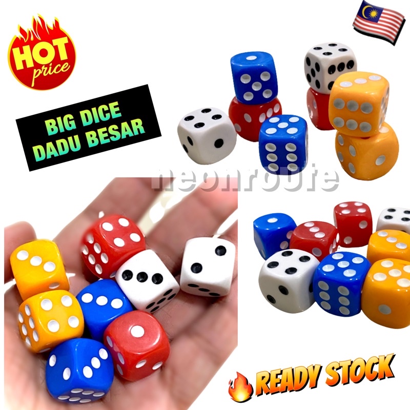 Big Dice. Dadu Besar. 16mm Acrylic Dice for Games. White, Blue, Orange ...