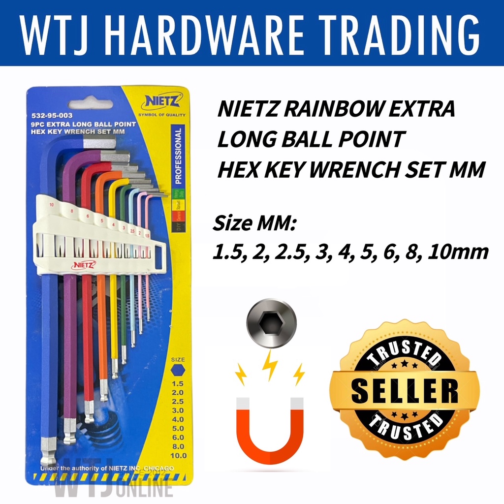 9pcs MM NIETZ 532-95-003 EXTRA LONG BALL POINT HEX WRENCH ~ MAGNETIC ...