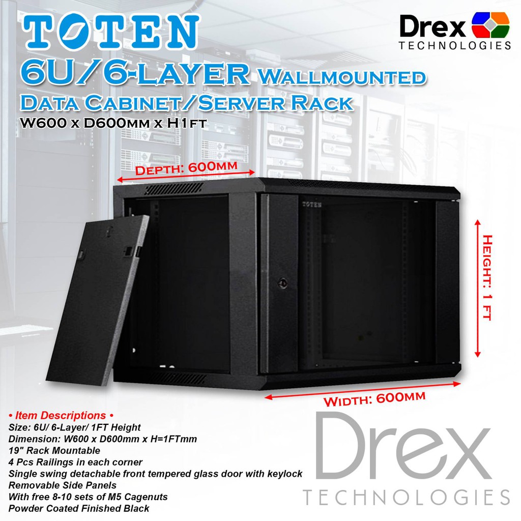 Toten Brand 6U 6-Layer Wallmounted Data Cabinet/ Server Rack W=600 / D ...