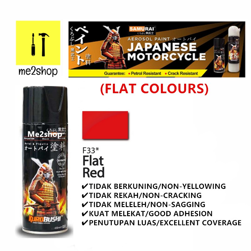 F33* FLAT RED / MERAH MATI ~ SAMURAI SPRAY PAINT FLAT COLOURS / TAK ...