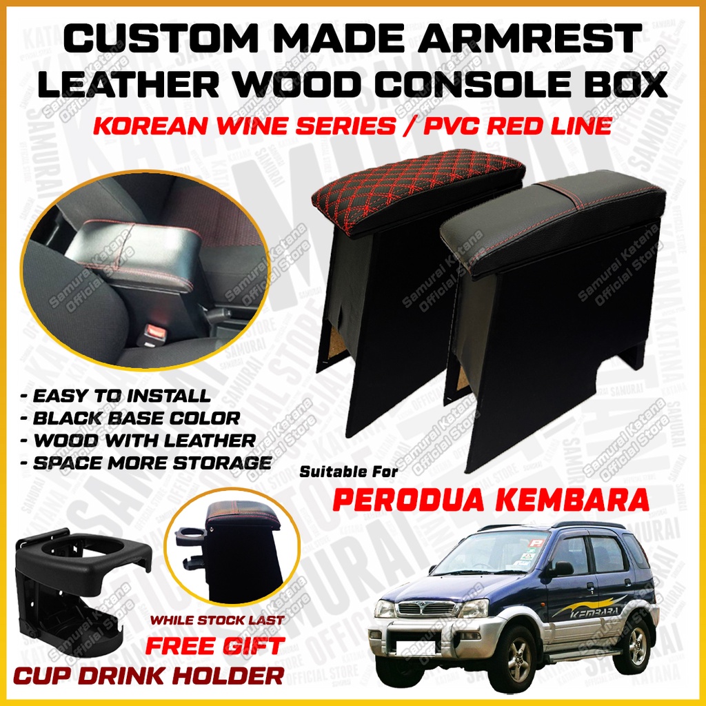 📦 Custom Made Armrest For Perodua Kembara PVC Red Line Console Box ...