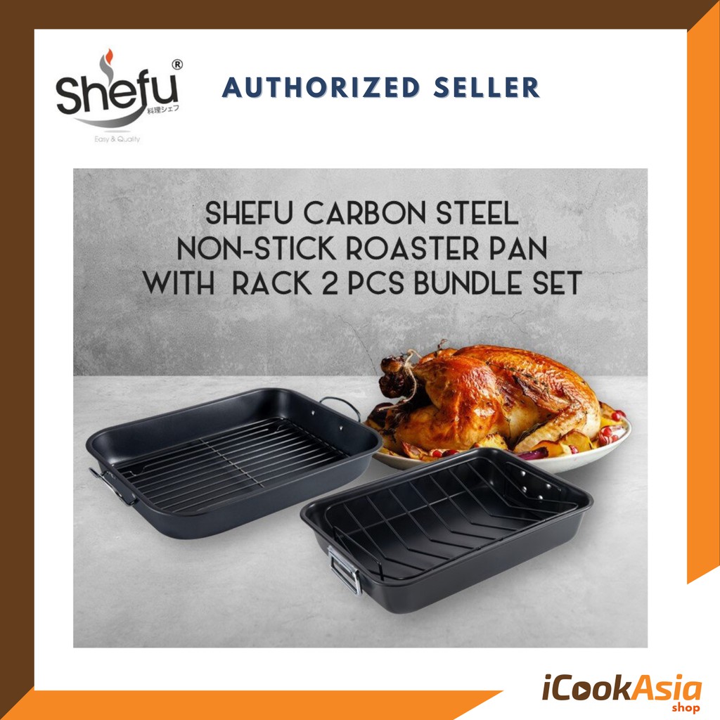 SHEFU CARBON STEEL NON-STICK ROASTER PAN WITH RACK 2PCS BUNDLE SET ...