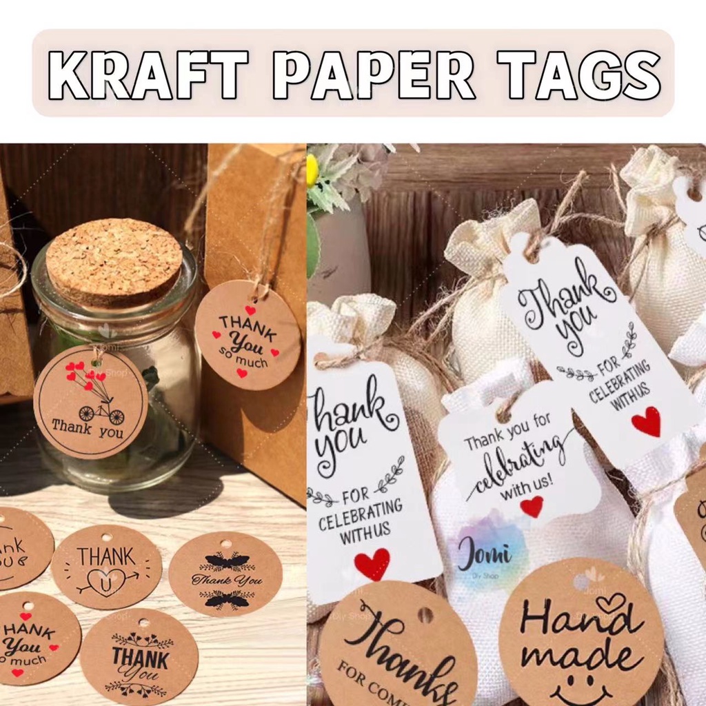 -100pcs Free 20m Rope Kraft White Paper Tags Thank You DIY Labels ...