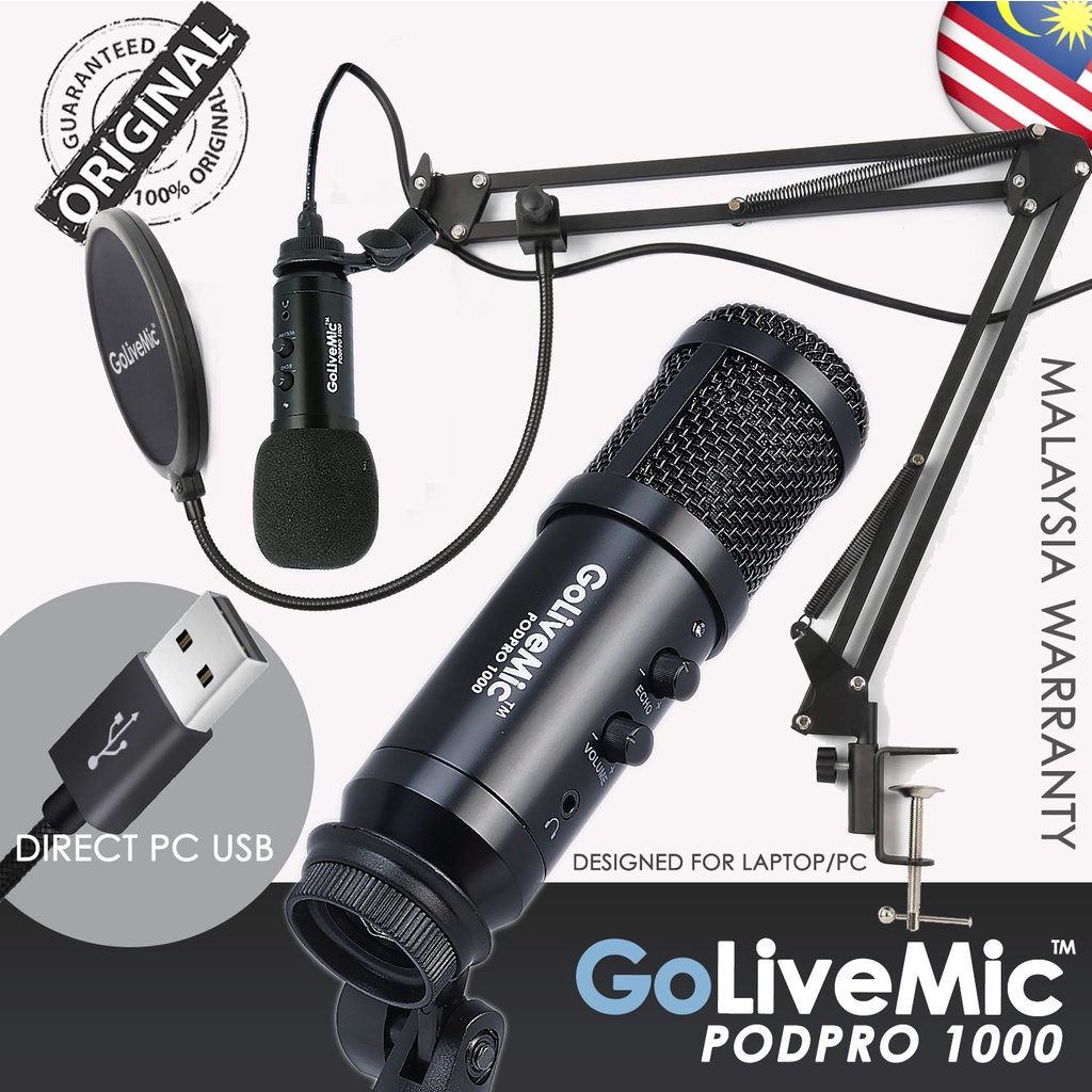 GoLiveMic PodPro 1000 Laptop PC USB Condenser Microphone for Podcast ...