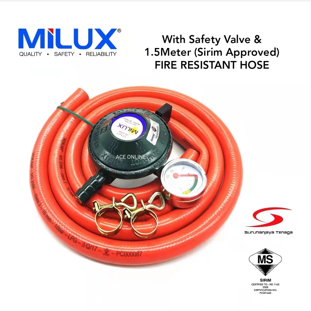 Milux L.P.G Gas Regulator M-198CS With Safety Value & 1.5 METER HIGH ...