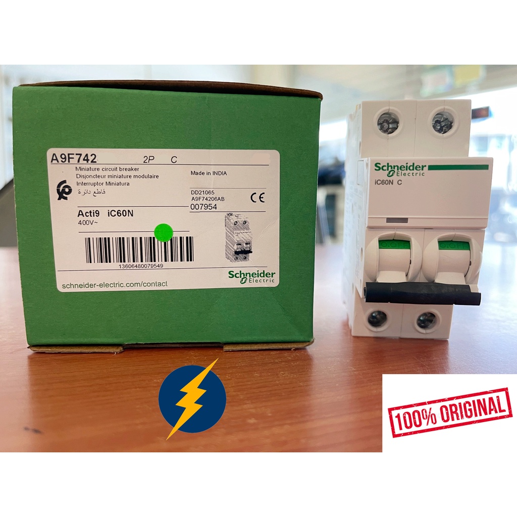 SCHNEIDER MCB HIGHEST QUALITY 2 POLE IC60N A9F SERIES- A9F74206 ...
