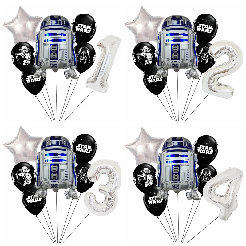 7pcs Black Silver Star Wars Aluminum Film Number Balloon Decoration ...