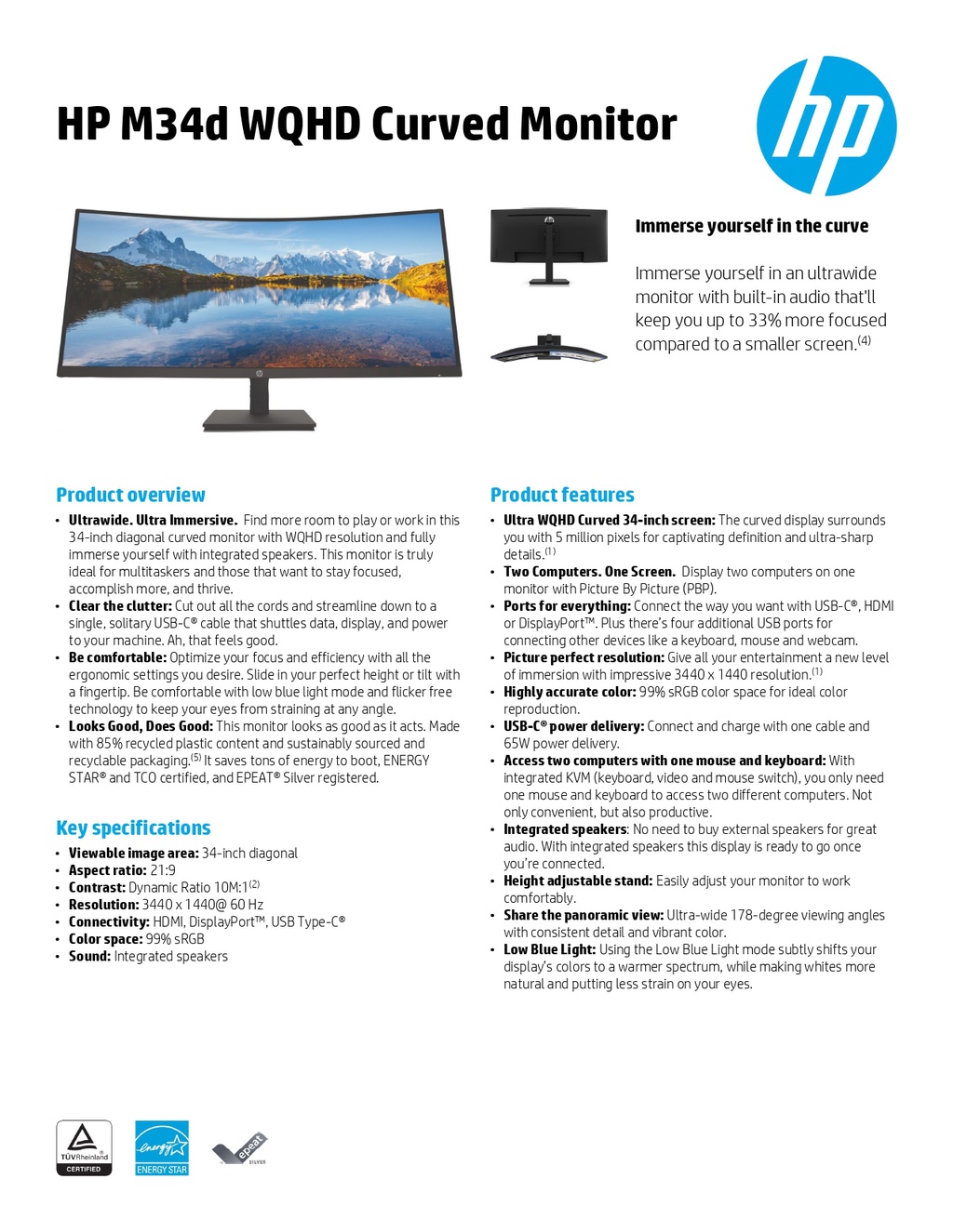 HP M34D 34" WQHD 100Hz 5Ms CURVE GAMING MONITOR | Shopee Malaysia