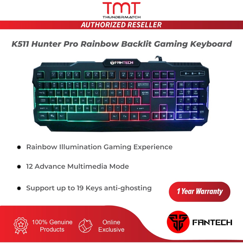 Fantech K511 Hunter Pro / K613L Fighter II Rainbow Backlit Pro Gaming ...