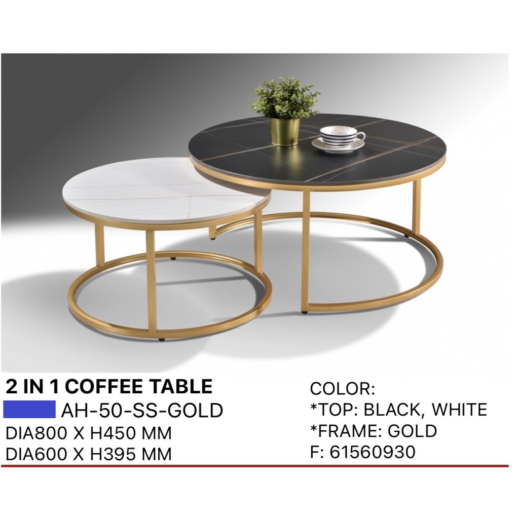 LX- 50-SS-GOLD 2 in1 Modern ROUND Coffee Table, MARBLE TOP With Metal ...